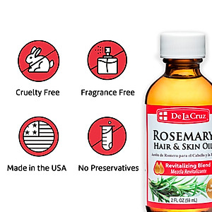 De La Cruz Rosemary Oil Blend Moisturizer with Castor, Avocado and Olive Oil - Topical Use Only 2 FL. OZ. (59 mL)