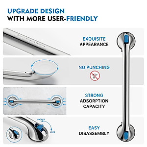 untovei 21-Inch Grab Bar for Shower 2 Pack Chrome Suction Cup Shower Grab Bar for Bathtubs & Showers Safety Bathroom Assist Handles Handicap Injury Elderly Senior Assist Handle