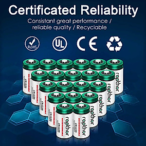 rapthor CR123A 3V Lithium Batteries 20 Pack 1650mAh High Power CR123 CR17345 for Flashlights Microphone Toy Smoke Detector Alarm System Non-Rechargeable CR123 Photo Battery (Not for Arlo)