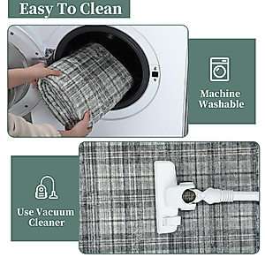 GlowSol Washable Rugs 5x7 Rug for Living Room Plaid Area Rug Non Slip Throw Rugs Bedroom Rugs Soft Rug No Shedding Floor Mats Modern Area Rugs for Entryway Dining Room Office Rug Greenish Grey 5'x7'