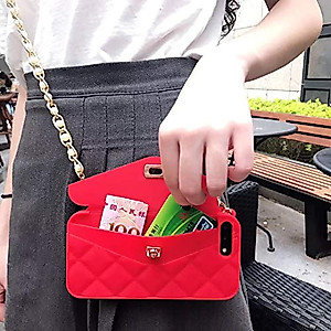 Omio for iPhone XR Handbag Case with Card Holder Wrist Lanyard Soft Silicone Shell for iPhone XR Wallet Case for Women with Strap Shockproof Drop Protection Noble Luxury Cover for iPhone XR Case Red