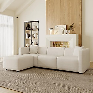 Acanva Modern Small Space Sectional Sofa Set, Linen-Like Fabric Couch, L-Shape - Cream