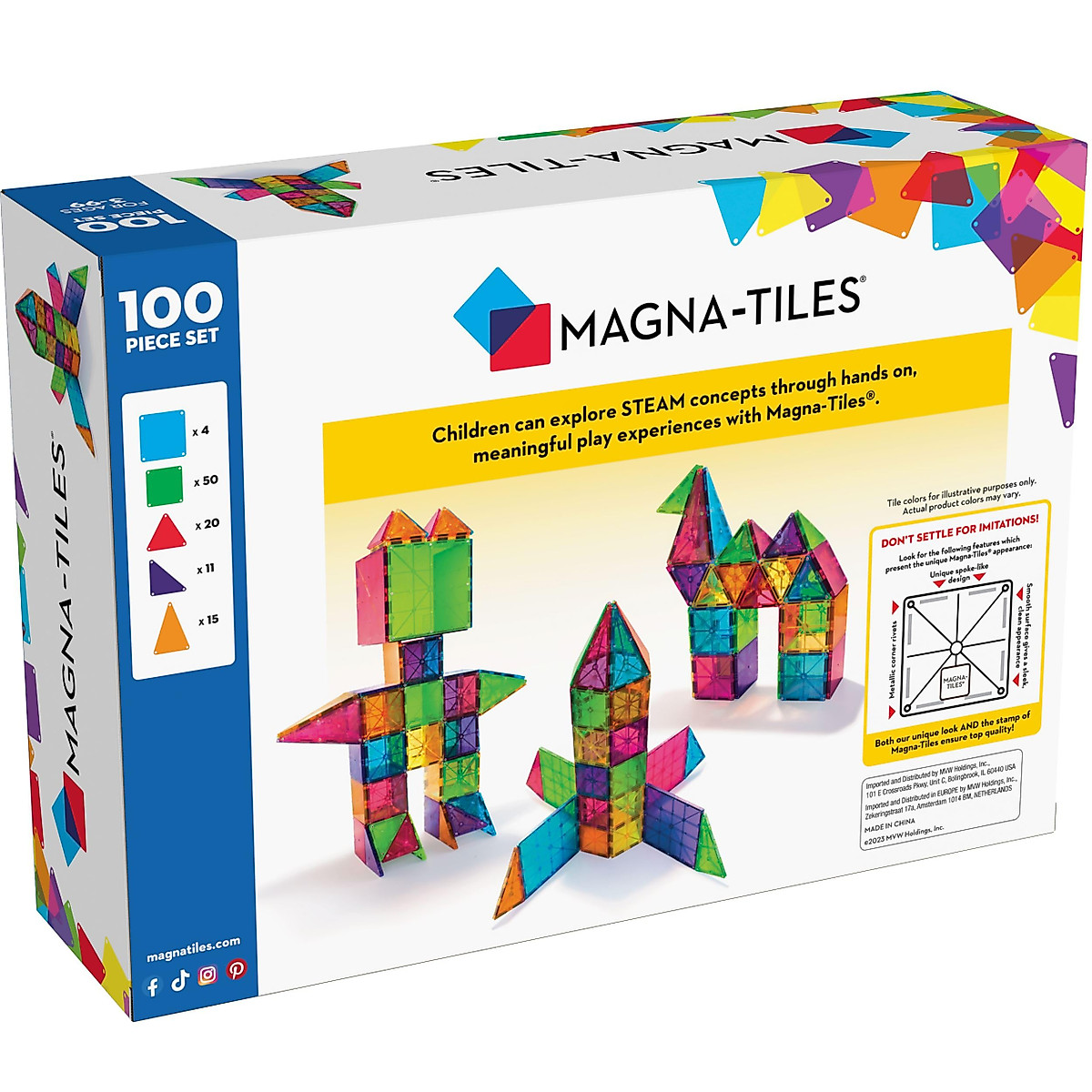 MAGNA-TILES Classic 100-Piece Magnetic Construction Set, The ORIGINAL Magnetic Building Brand