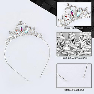 KICOSY Silver Birthday Crowns for Women Birthday Princess Sash & Crystal Tiara Set Princess Tiara for Girls Princess Crown Birthday Tiara Girls Crystal Headband Glitter Sash Kit for Birthday Party
