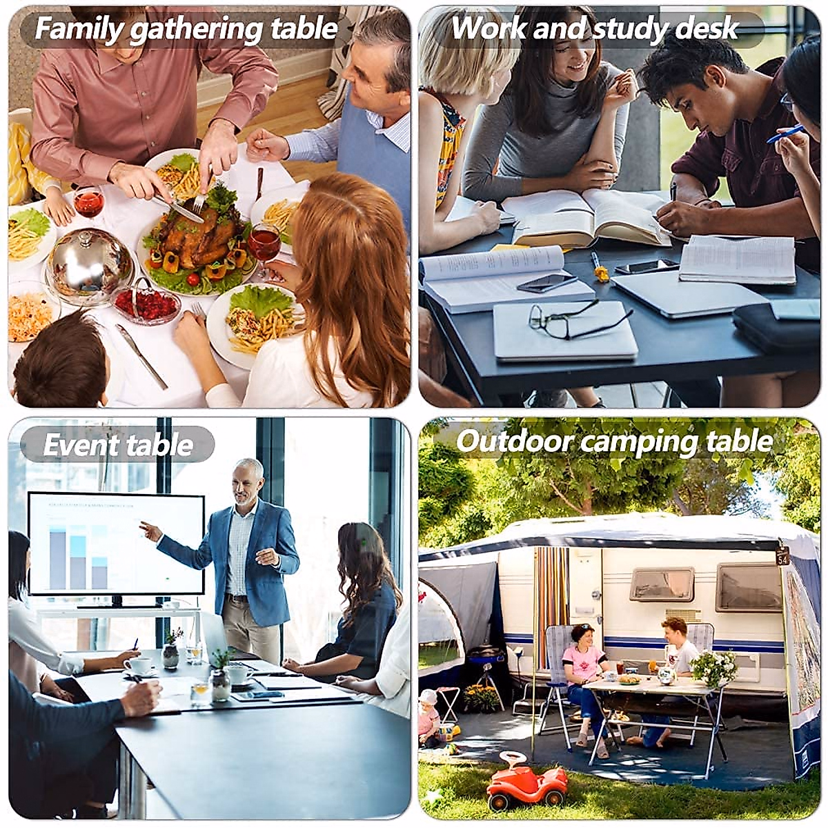 FDW Folding Tables, Plastic 6ft Folding Table,Half Portable Foldable Table for Parties, Backyard Events,White