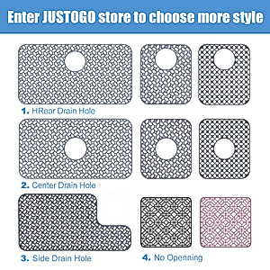 JUSTOGO Silicone Sink Mat, Left & Right Drain Sink Protectors for Kitchen Sink Grid Accessory, 1 PCS Non-slip Sink Mats for Bottom of Kitchen Farmhouse Stainless Steel Porcelain Sink (28.2''x 14.2'')
