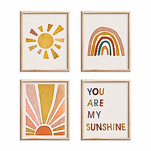 Boho Nursery Decor Boho Rainbow Decor You Are My Sunshine Wall Decor Boho Wall Art Prints for Wall Decor,Kids Wall Decor,Rainbow Decor for Girls Bedroom Unframed Art Prints Set of 4 (Boho Rainbow, 8''x10'')