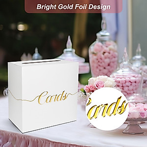Cayioa Card Box for Party in Gold Foil Embossed Design White Card Box Gift Cards Receiving Box for Birthday Wedding Graduation Card Box