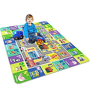 LTKOUGFAM Baby Playmat for Floor, Soft Plush ABC Kids Play Rug for Toddlers & Infants Baby Floor Mats, Kids Car Rug Mat with City, Large Non-Slip Area Rug for kids Room Playroom Bedroom (59X39.4 INCH)