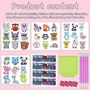 LASZOLA 36Pcs DIY Diamond Painting Stickers Kits for Kids, 5D Animal Sticker Paint with Diamonds by Numbers Kits Crafts Set for Children, Boys and Girls (Version 1)