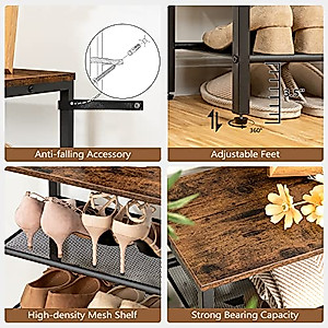 MAHANCRIS 8-Tier Shoe Rack, Large Capacity Shoe Shelf, Shoe Organizer for Closet, Entryway, 28-32 Pairs of Shoes, Stable Sturdy, Shoe Rack with Adjustable Metal Mesh Shelves, Rustic Brown SRHR1801Z