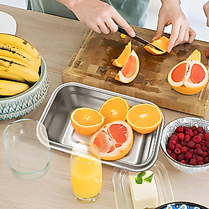 SCHBIT 2pcs Stainless Steel Food Containers 304 Stainless Steel Fruit Food Storage Box Metal Storage Container Set Stainless Steel Baking Pan for Oven Dishwsher Freezer,Safe Stackable 1000/2600ml