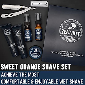 Shaving Kit for Men w/Straight Razor,Shaving Soap,2 PACK Shaving Cream,Pre-Shave Oil,After Shave Balm Gel,Mens Christmas Stocking Stuffers Gift for Men Husband Dad Him Unique Birthday Gifts Boyfriend