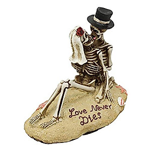 Ebros Love Never Dies Shipwrecked Castaway Wedding Skeleton Hot Couple Making Out by The Beach Statue 5.25" Long Day of The Dead Decorative Valentine Skeleton Lovers Kissing Figurine