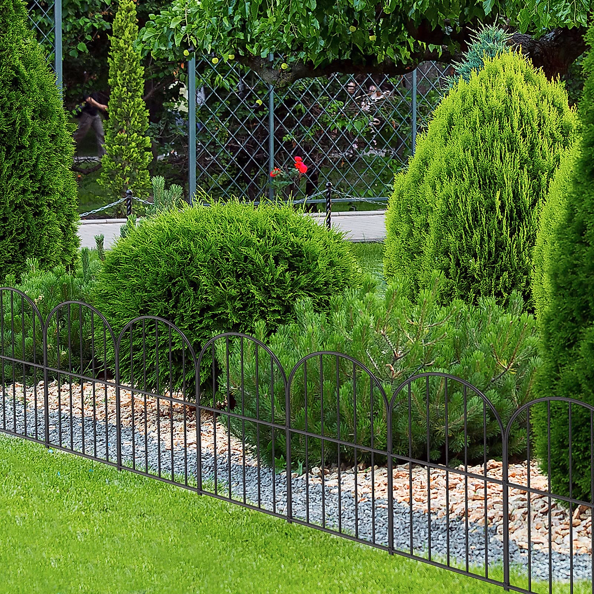 OUSHENG Small Decorative Garden Fence, 10ft (L) x 16.5in (H) Fencing, Rustproof Metal Wire Panel Border Animal Barrier for Dog, Flower Plant Edging for Yard Backyard Outdoor, Arched