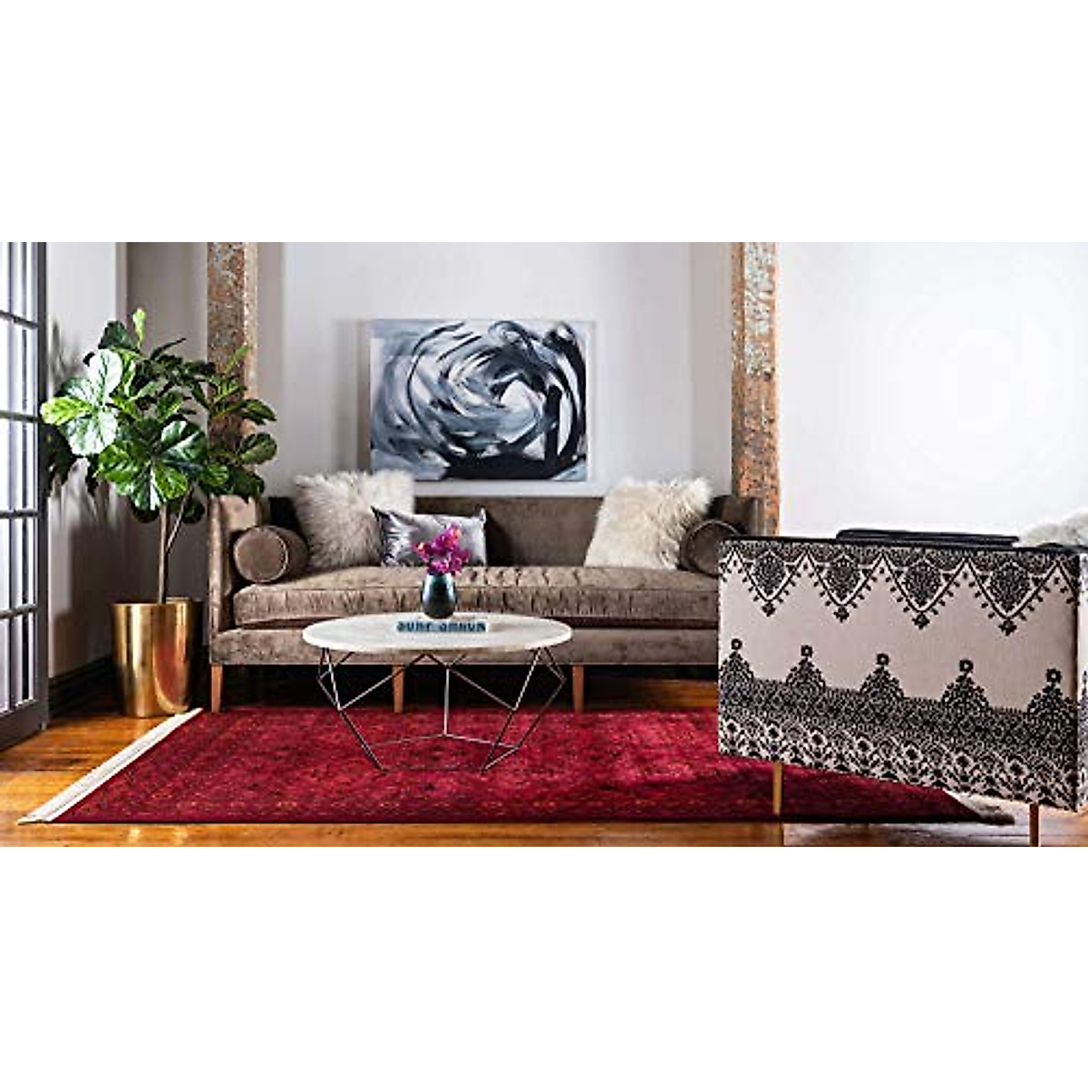 Unique Loom Tekke Collection Over-Dyed Saturated Traditional Torkaman Area Rug, 9 ft x 12 ft, Red/Black