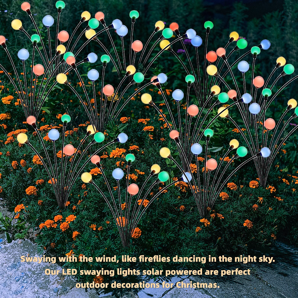 Foreimie 5 Pack Solar Firefly Lights Outdoor Waterproof,Solar Starburst Swaying Lights,2 Modes,30-LED Solar Garden Lights,Christmas Decorative Stake Pathway Lights Landscape Lights (Multicolour)