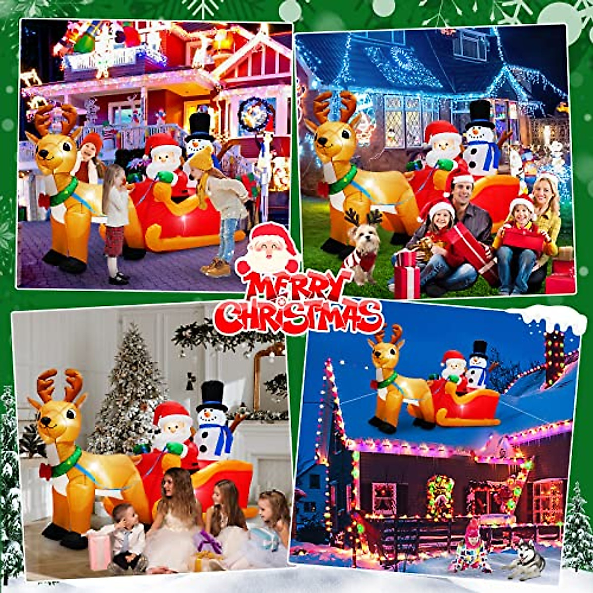 6.6FT Long Christmas Inflatables Santa Claus on Sleigh with Snowman and Reindeer Outdoor Decorations, Giant Blow Up Yard Décor Build in LEDs & Tethers Stakes for Holiday Xmas Indoor Patio Lawn