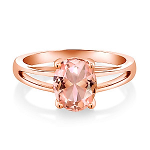 Gem Stone King 18K Rose Gold Plated Silver 9X7MM Oval Gemstone Birthstone Solitaire Engagement Ring | Wedding Engagement Anniversary Promise Ring For Women | Available In Size 5, 6, 7, 8, 9