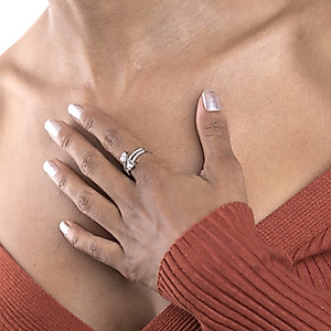 GEMISTRY Natural Classic Pear Gemstone Bypass Ring with White Topaz in 925 Solid Sterling Silver for Women | April Birthstone Jewelry Gift for Her