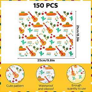 150 Pieces Mexican Wax Paper Sheets Basket Liners Deli Paper Food Sandwich Wrapping Paper Mexican Themed Grease Resistant Tray Liners for Home Baking Party Supplies (Cute Style)