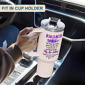 TAMUNBEE Best Bonus Mom Gifts From Daughter, Son - Birthday Gift For Bonus Mom - Stepmom Mothers Day, Christmas, Step mom Gifts Idea For Mother In Law, Stepmom Tumbler 40oz with Handle & Straw