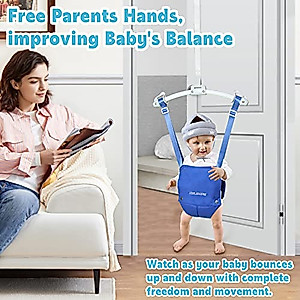 Baby Jumper, Baby Doorway Jumper w/Sturdy Adjustable Strap, Jumper for 6-24 Months Infant with Door Clamp is Portable and Easy to Use(Blue)