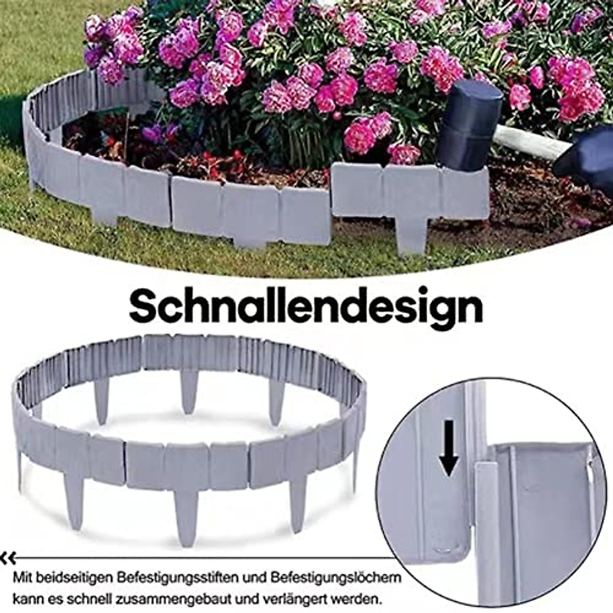 20 Pcs Simulation Cobbled Stone Folding Plastic Garden Border Fence,Landscape Flower Bed Lawn Edging Landscape Gardening Accessories (Dark Grey)