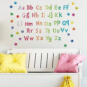 ABC Wall Decals Classroom DIY Removable Watercolor Dot Educational Alphabet Wall Stickers Kids Bedroom Nursery Playroom Art Mural Decor…