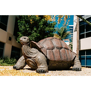 XBrand 28" L Brown and Black Concrete/MgO Walking Tortoise Statue, Indoor or Outdoor Décor, Garden Sculptures, Turtle Garden Statue