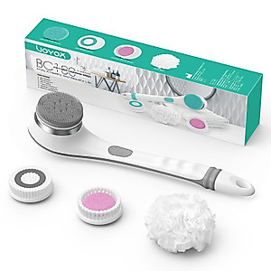 VOYOR Electric Body Brush Back Scrubber for Shower Rechargeable Exfoliating Bath Brush Powered Shower Brush with Non-Slip Long Handle Deep Cleansing, Exfoliation, Massaging Spin Brush BC100 (Gery)