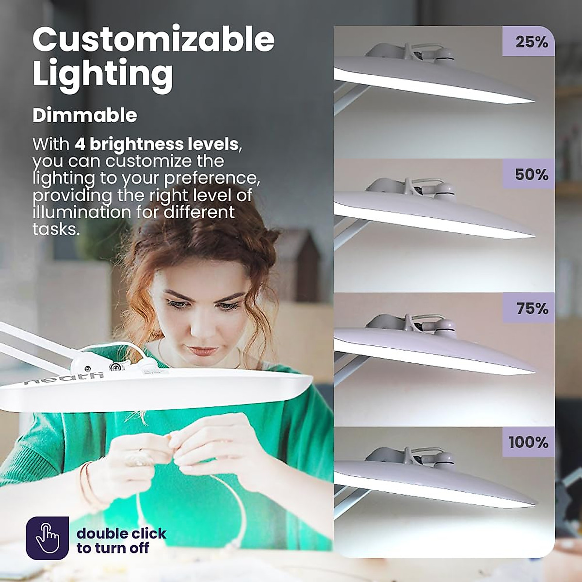 Neatfi XL 2,200 Lumens LED Task Lamp, 24W Super Bright Desk Lamp, 117 Pcs SMD LED, 4 Level Brightness, Dimmable, Task LED Light for Home, Office, Workbench (Non-CCT, White)