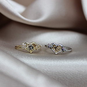 Ioka - 14K Solid Yellow Gold 15 Years Birthday CZ Heart Quinceanera Ring - Size 6.5