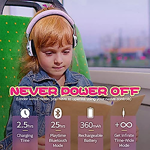 PROHEAR 010 Kids Bluetooth Active Noise Cancelling Headphones with Safe 85dB Volume Limit for Autism, School, Distance Learning, Car and Airplane Trips - Pink