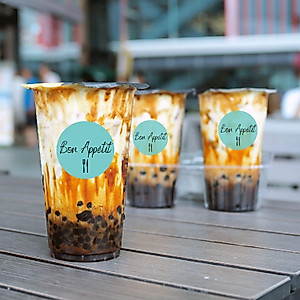 Mobiusea Party Bon Appetit Stickers Roll | 1.5 inch | Waterproof | 500 Labels for Food Service and Catering Business, Bakery Packaging | Mint Background with Black Hand-Brushed Font Design