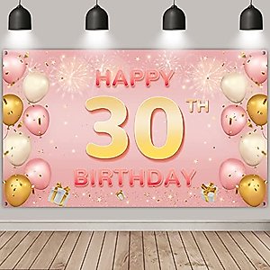 ANATANOWOR 30th Birthday Decorations for Women, Rose Gold Happy 30th Birthday Banner Yard Signs, dirty 30 birthday decorations for her, Indoor Outdoor 30th Birthday Party Decorations(72.8" X 43.3")
