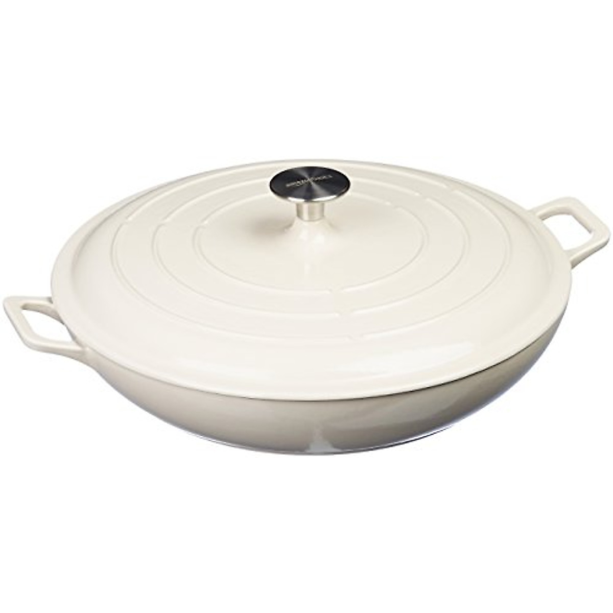 Amazon Basics Enameled Cast Iron Covered Oval Casserole Skillet, 3.3-Quart, White