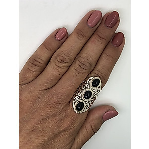 Black Onyx Lace Ring 925 Sterling Silver Vintage Tribal Gypsy Boho Look US Size 7 8 9 (9)