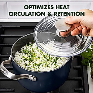 GreenPan Healthy Ceramic Nonstick, 2QT Rice Grains and Soup Maker Caldero Pot with Lid, PFAS-Free, Induction, Dishwasher Safe, Oven Safe, Blue