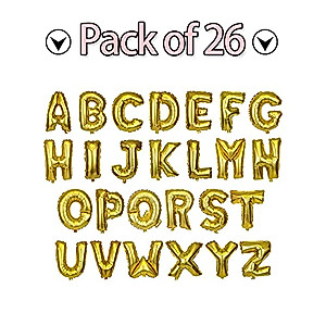 Wellin 16" Gold Foil Mylar Letter Balloons A-Z 26pcs Mega Pack, Aluminum Hanging Foil Film Alphabet Letter (A-Z (Pack of 26), gold)