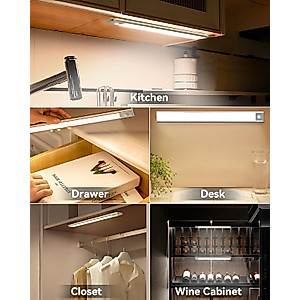 90LED Motion Sensor Under Cabinet Light,Closet Lights 3 Color Temperature&Stepless Dimming,Wireless Rechargeable 2200mAh Battery,Magnetic Closet Lighting for Kitchen,Bedroom,Cupboard,Stairs,2 Pack