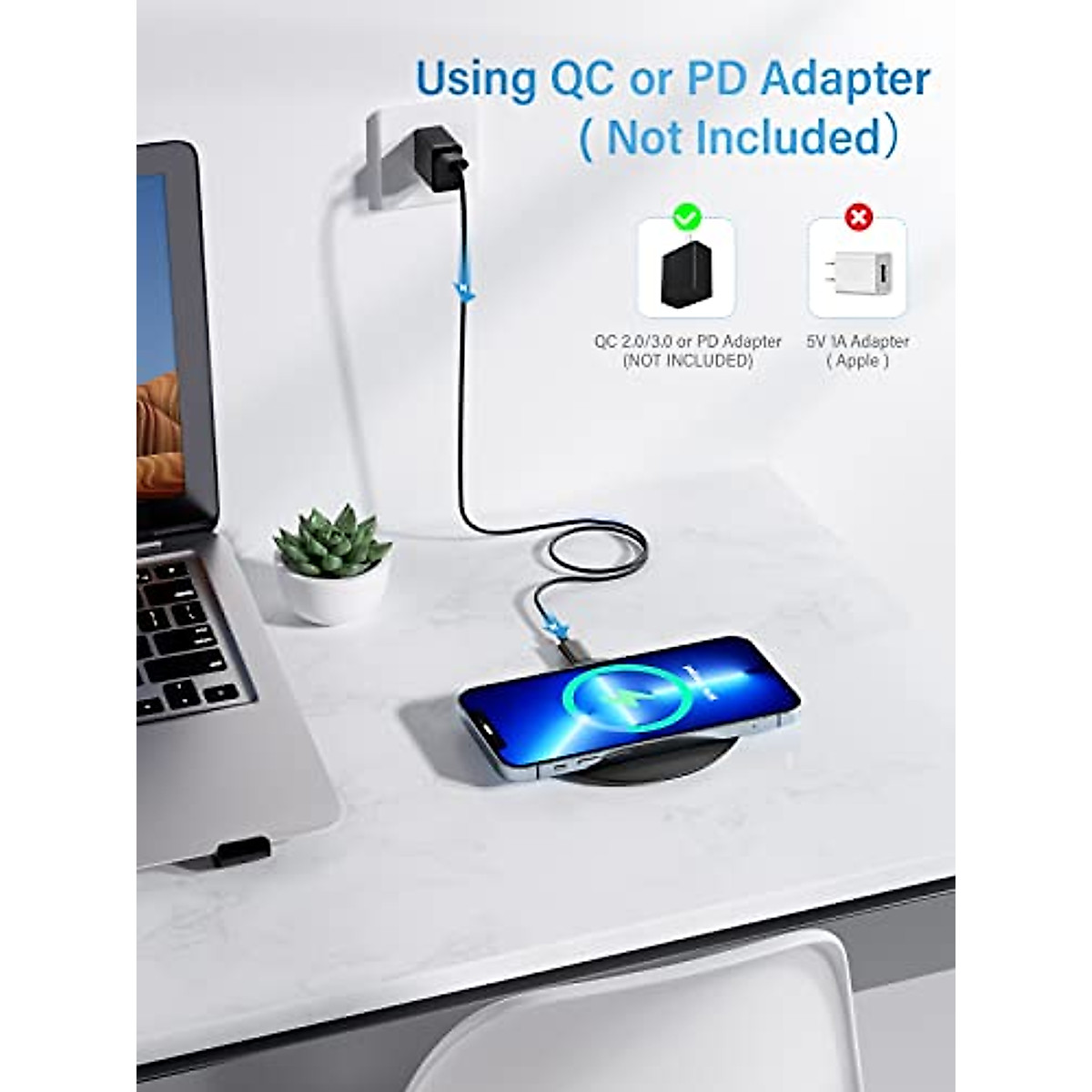 Slim Wireless Charger 2 Pack, 15W Fast Qi Wireless Charging Pad, Compatible with iPhone 14/13/12 Pro Max/XR/XS/8 Plus, Samsung Galaxy S21/S20/S9/Note 20/10, Google Pixel 6/5/4XL (No Adapter)