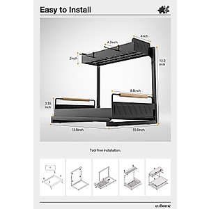 EUHOME Under Sink Organizers and Storage, Kitchen Under Sink Organizer, Slide Out Under Sink Storage for Bathroom 2 Tier Under Cabinet Organizer (Black, 1Pack)