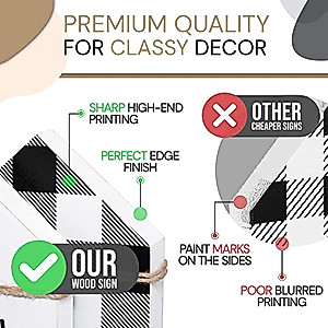 Double-Sided Home Sweet Home Sign for Shelf Decorations - Black and White Buffalo Plaid Decor Farmhouse - Small House Shaped Wood Block Signs with Sayings - Country Decor for Table or Fireplace Mantle