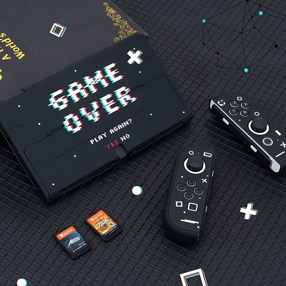 BelugaDesign Game Over Switch Case | Dockable Kickstand Retro Arcade Space Black Hard Protective Cover | Snap on Cover Shell Compatible with Nintendo Switch OLED (Switch OLED, Black)