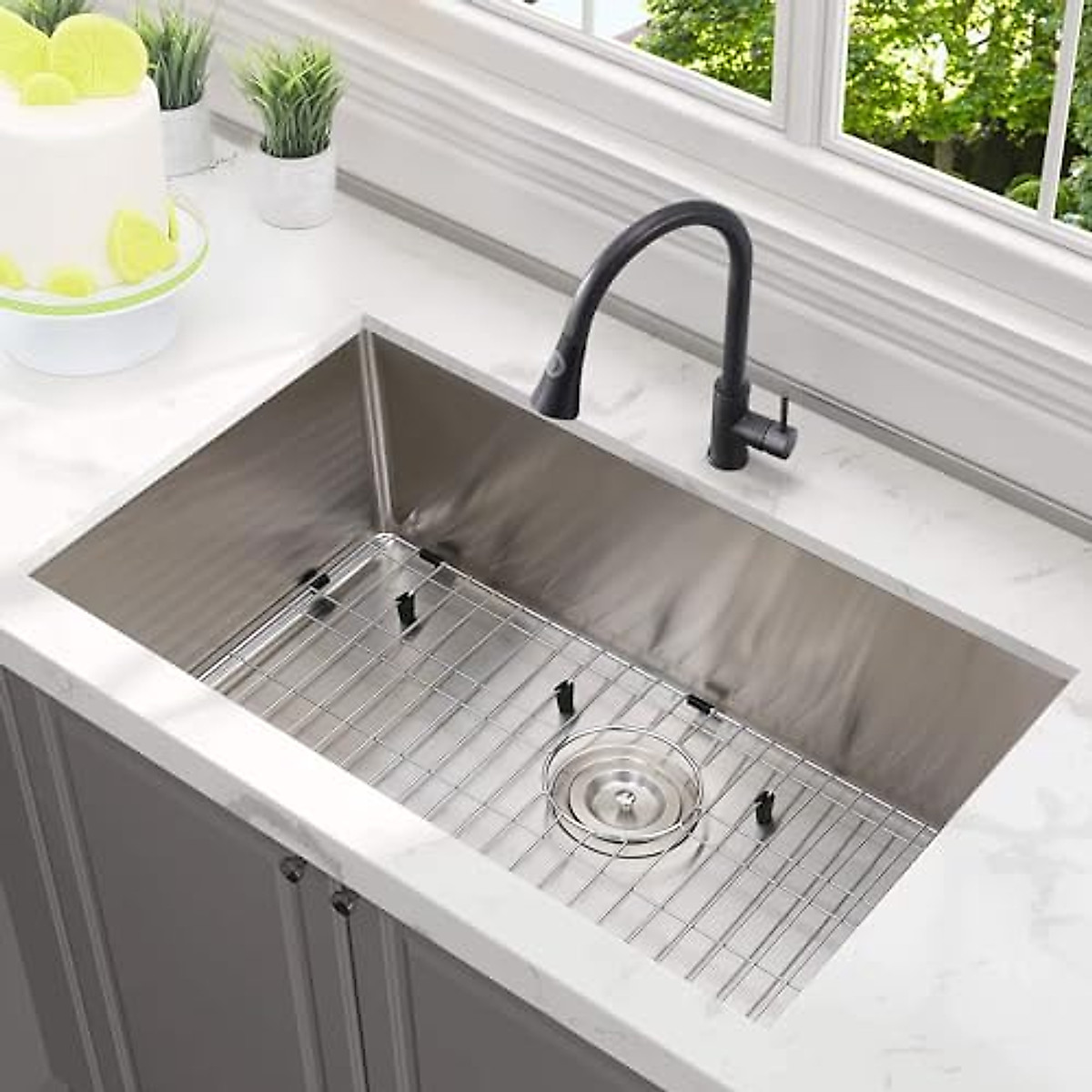 Undermount Kitchen Sink - VAWSS 26x18x10 Inch Kitchen Sink 16 Gauge Stainless Steel Single Bowl Sink with Strainer & Bottom Grid, Handmade Small Bar Sink, Undermount Kitchen Sink 26 inch