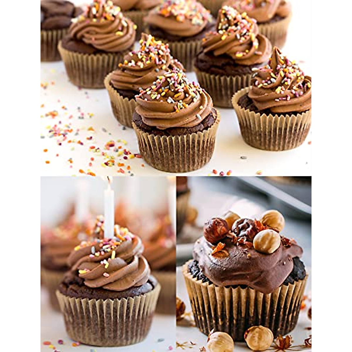 Gifbera Jumbo Cupcake Liners Greaseproof Paper 200 Count - Food Grade Odorless Muffin Baking Cups Cupcake Wrappers for Wedding Birthday, Natural