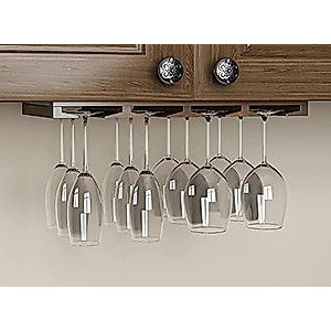 Rustic State Eze 4 Sectional Adjustable Wood Under Cabinet Wine Glass Holder Wine Glass Rack Hanging Shelf Stemware Bar Organizer - 12 Wine Glass Storage - 10 Inch Deep - Chestnut Stained