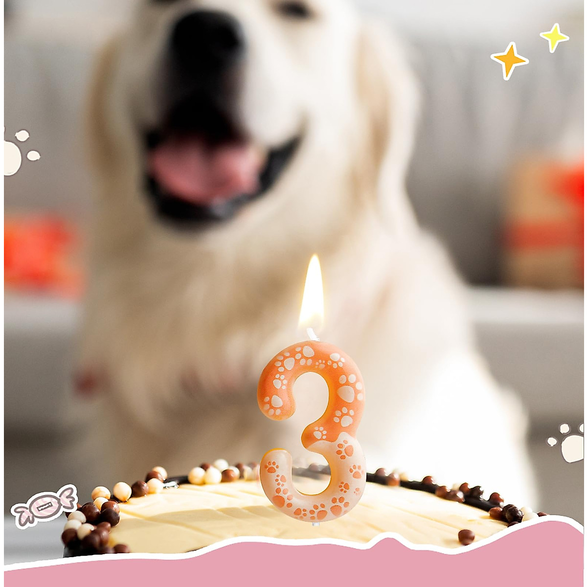 Hongplus Dog Paw 3rd Birthday Candles Number 3 Candle Cake Cupcake Topper Dog Paw Print Themed Happy 3rd Birthday Cake Decorations for Boys Girls Dog Party Supplies Dog Paw Décor