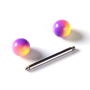 Tanyoyo 14G 18 Pcs Colorful Ball Tongue Rings Stainless Steel Barbell Tongue Straight Ring Retainer Nipple Ring Bar Length 16mm For Women Men (18PCS Colorful)